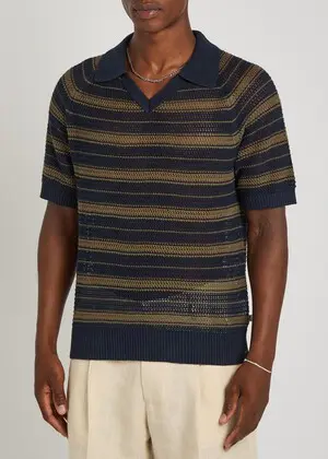 Nn07 Cale Striped-knit Linen-blend Polo Shirt