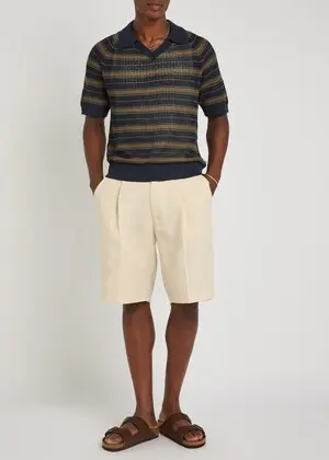 Nn07 Cale Striped-knit Linen-blend Polo Shirt