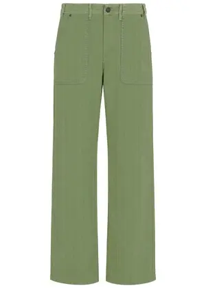 PERCIVAL Herringbone Straight-leg Stretch-cotton Trousers - Sage