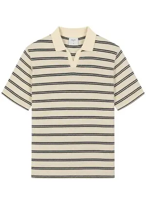 PERCIVAL Striped Textured-knit Cotton-blend Polo Shirt - White