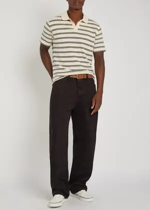 PERCIVAL Striped Textured-knit Cotton-blend Polo Shirt - White