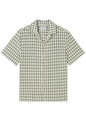 PERCIVAL Checked Textured-knit Cotton-blend Shirt - Green