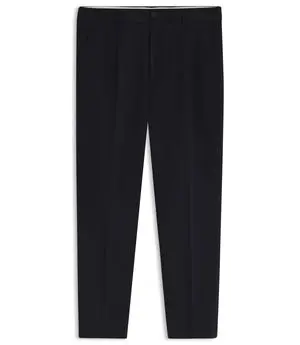 BOSS Italian Micro-patterned Stretch Cotton Tapered-fit Formal Pants - Dark Blue