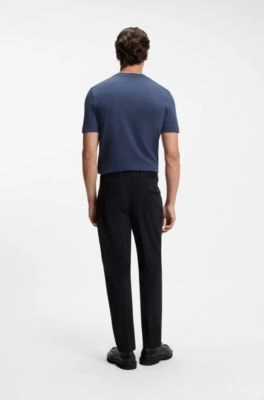 BOSS Italian Micro-patterned Stretch Cotton Tapered-fit Formal Pants - Dark Blue