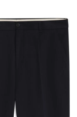 BOSS Italian Micro-patterned Stretch Cotton Tapered-fit Formal Pants - Dark Blue