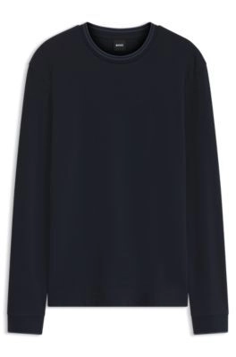BOSS Long-sleeve T-shirt In Waffle-textured Stretch Cotton - Dark Blue