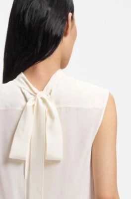BOSS Regular-fit Sandwashed Silk Blouse With Tie Neck