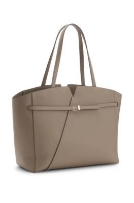BOSS Revers Leather Tote Bag With Belt Detail - Brown