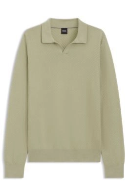 BOSS Knitted Cotton Sweater With Johnny Collar