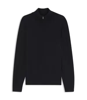 BOSS Wool Zip Neck Sweater - Dark Blue