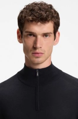 BOSS Wool Zip Neck Sweater - Dark Blue