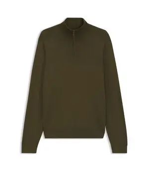BOSS Wool Zip Neck Sweater - Light Green