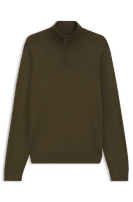 BOSS Wool Zip Neck Sweater - Light Green