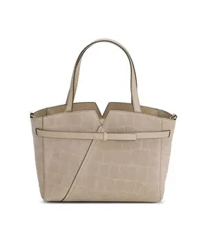 BOSS Revers Printed-suede Tote Bag With Belt Detail - Light Beige