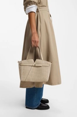 BOSS Revers Printed Suede Tote Bag With Belt Detail