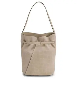 BOSS Revers Printed-suede Bucket Bag With Belt Detail - Light Beige