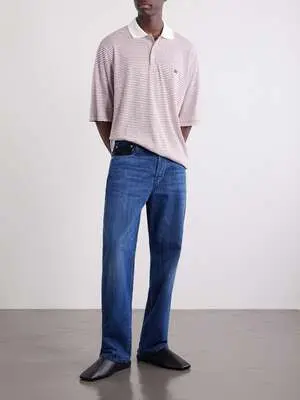 WALES BONNER Bask Striped Linen And Cotton-blend Polo Shirt