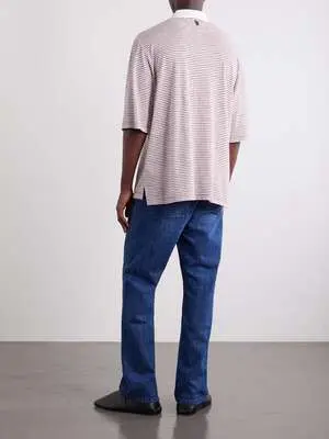 WALES BONNER Bask Striped Linen And Cotton-blend Polo Shirt