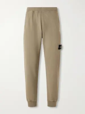 Stone Island Logo-appliquéd Brushed Cotton-fleece Sweatpants - Green