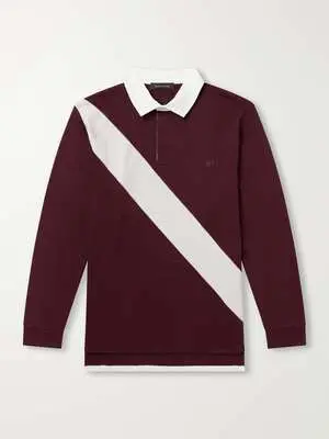 WALES BONNER Prism Linen-trimmed Cotton-jersey Polo Shirt - Burgundy