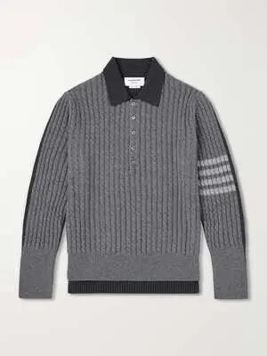 Thom Browne Knitted Merino Wool Polo Sweater - Gray