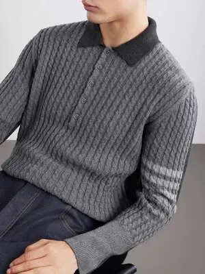 Thom Browne Knitted Merino Wool Polo Sweater