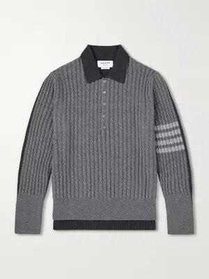 Thom Browne Knitted Merino Wool Polo Sweater - Gray