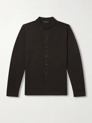 SLOWEAR Zanone Virgin Wool Button-up Shirt - Brown