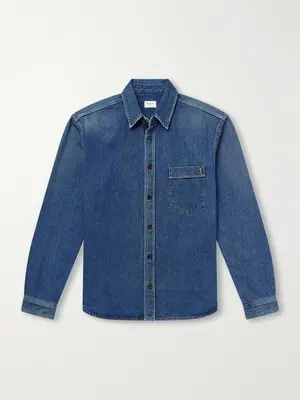 Saint Laurent Logo-embroidered Denim Shirt - Blue