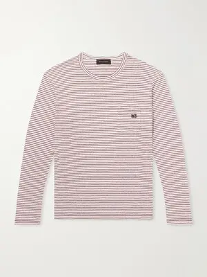 WALES BONNER Hour Embroidered Striped Linen And Cotton-blend T-shirt - Pink