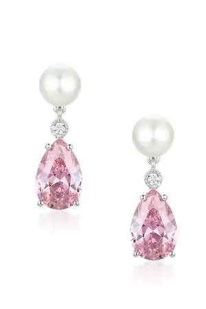 SANTINNI Highgrove Freshwater Pearl & Zirconia Drop Earrings - Pink