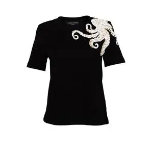 HOUSE OF LAINES LONDON Laines Couture Embellished White Octopus T-shirt - Black