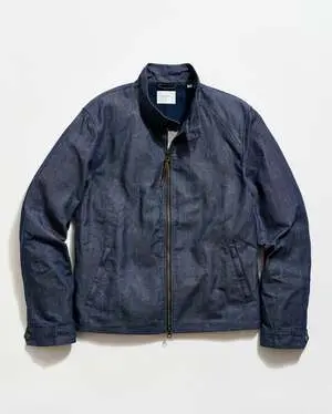 Billy Reid Waxed Denim Harrington Jacket - Blue