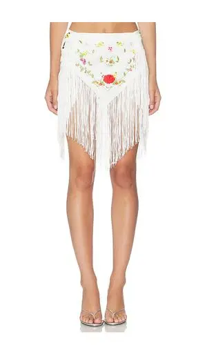 NIIHAI Lara Skirt With Floral Applique And Fringe Hem - White
