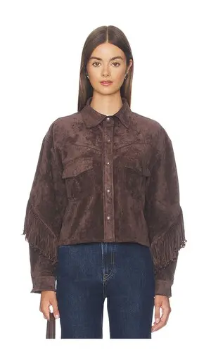 Blanknyc Cropped Faux Suede Jacket With Fringe Trim