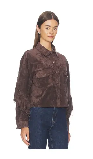 Blanknyc Cropped Faux Suede Jacket With Fringe Trim