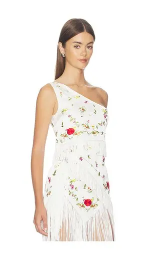 NIIHAI Lara Asymmetrical Fringe Floral Applique Top