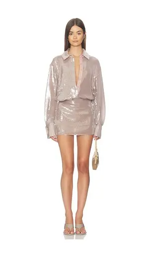 Retrofete Briseis Sequin Shirt Dress - Truffle