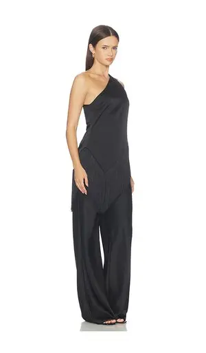 LOVERS AND FRIENDS Asymmetrical Fringe Satin Top - Black
