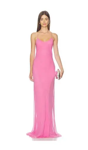 THE SEI Pink Silk Cami Gown With Slit And Cape