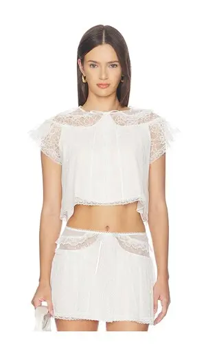 For Love & Lemons Zelie Lace Sleep Top - White