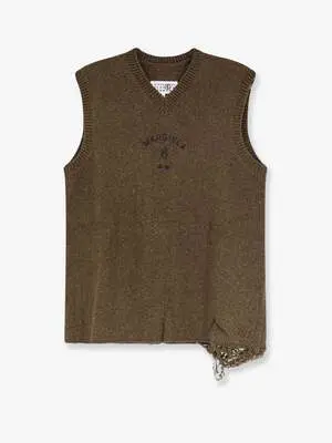 MAISON MARGIELA Wool Blend V-neck Vest - Green