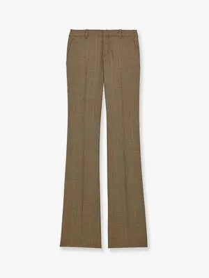 Saint Laurent Prince Of Wales Certified Wool Flared Trousers - Beige