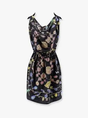 Versace Printed Silk Twill Midi Dress - Black