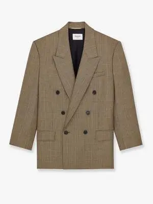 Saint Laurent Prince Of Wales Checked Wool Blazer - Beige