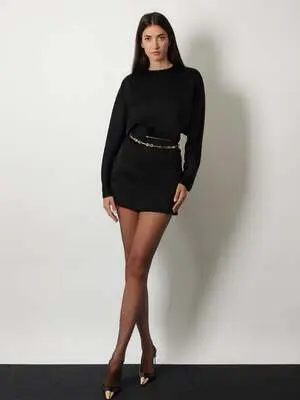 Saint Laurent Mini Lenght Dress With Gold Metal Detail - Black