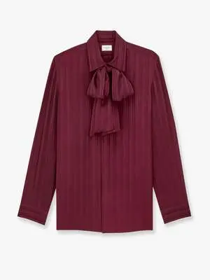 Saint Laurent Cassandre Lavallière Striped Silk Jacquard Shirt - Red