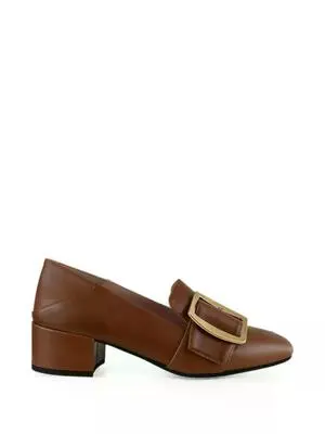 Bally Buckled Leather Block Heel Pumps - Brown