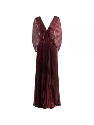 GEMY MAALOUF Pleated V-neck Maxi Dress - Red