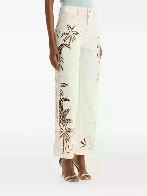 Oscar De La Renta Palm Leaves Cutout Denim Pants